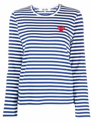 Play Comme Des Garcon Heart-patch Striped T-shirt - White
