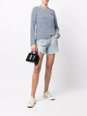 Play Comme Des Garcon Heart-patch Striped T-shirt - White