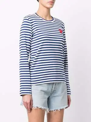 Play Comme Des Garcon Heart-patch Striped T-shirt - White