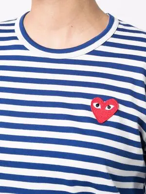Play Comme Des Garcon Heart-patch Striped T-shirt - White