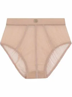 Dolce & Gabbana Dg-logo Tulle High-waisted Briefs - Neutrals