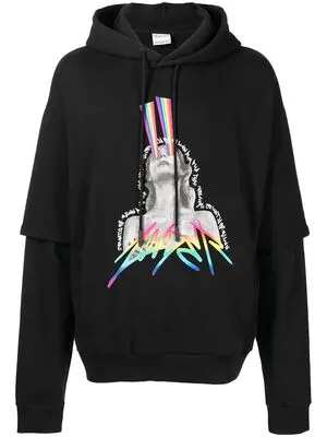 COUNTY OF MILAN Marcelo Burlon Graphic-print Layered Hoodie - Black
