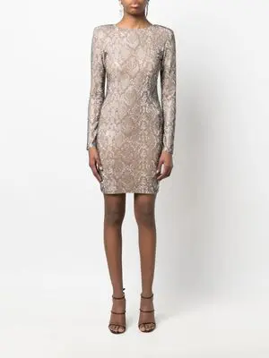 Philipp Plein Python-print Crystal Mini Dress - Neutrals