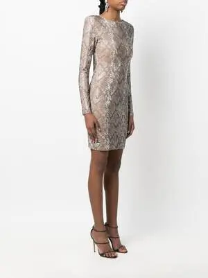 Philipp Plein Python-print Crystal Mini Dress - Neutrals