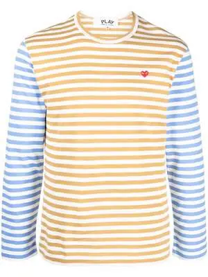 Play Comme Des Garcon Logo-embroidered Stripe-print T-shirt