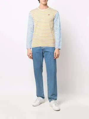 Play Comme Des Garcon Logo-embroidered Stripe-print T-shirt