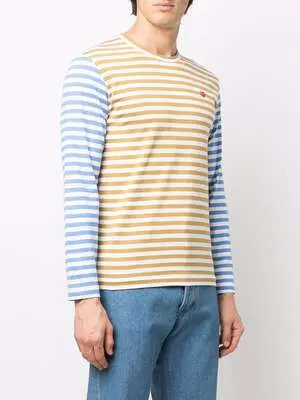 Play Comme Des Garcon Logo-embroidered Stripe-print T-shirt
