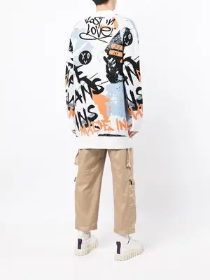 PORTS V Graffiti-print Button-up Cardigan