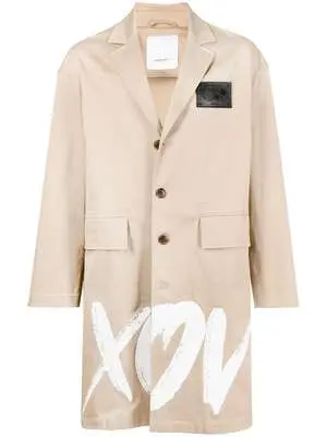 PORTS V Slogan-print Mid-length Coat - Brown