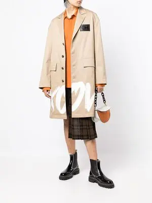 PORTS V Slogan-print Mid-length Coat