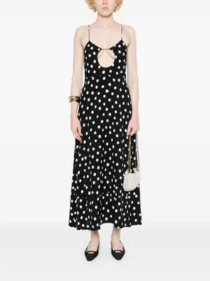 Saint Laurent Polka Dot Print Midi Dress