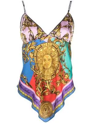 Versace Baroque-print Handkerchief-hem Top