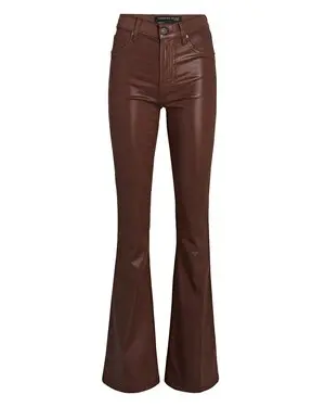 Veronica Beard Beverly Coated Skinny Flare Pants - Brown