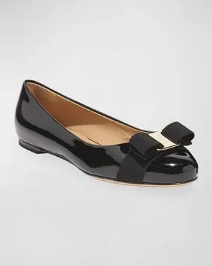 FERRAGAMO Ferragamo Varina Patent Leather Ballerina Flats Nero