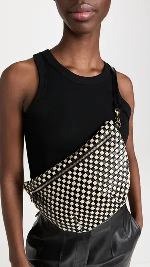 Clare V. Woven Leather Fanny Pack - Black/cream Check
