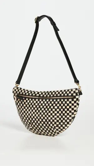 Clare V. Woven Leather Fanny Pack - Black/cream Check