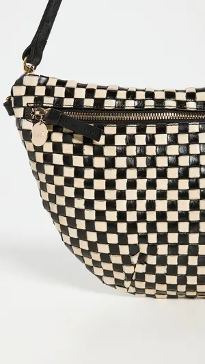 Clare V. Woven Leather Fanny Pack - Black/cream Check