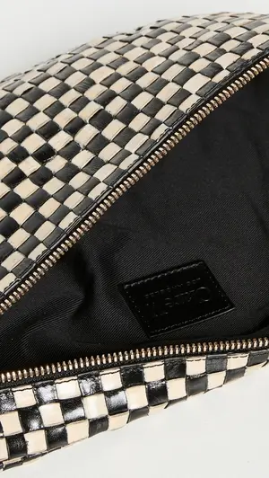 Clare V. Woven Leather Fanny Pack - Black/cream Check