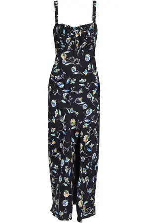 NICHOLAS Floral Print Satin Maxi Dress - Black