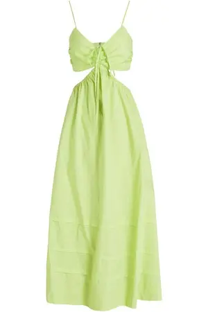 NICHOLAS Nicholas Cutout Cotton-Poplin Midi Dress Lime Green