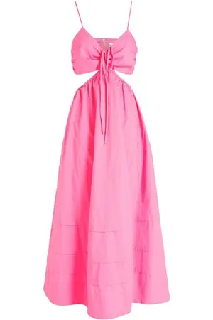 NICHOLAS Cutout Gathered Cotton-poplin Midi Dress - Pink
