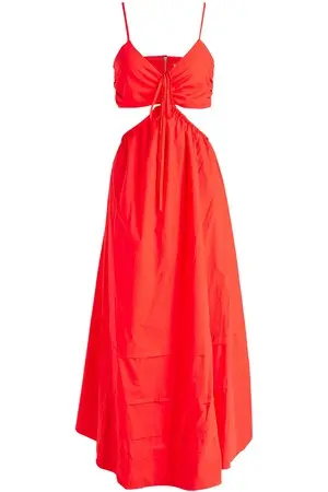 NICHOLAS Nicholas Cutout Cotton-Poplin Midi Dress Tomato Red