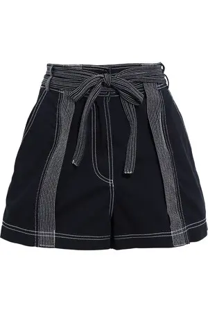 Ulla Johnson Gavin Belted Topstitched Cottontwill Shorts - Black