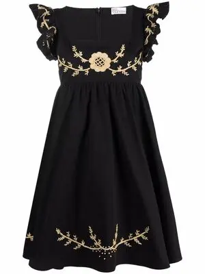 Red Valentino Embroidered Cotton Mini Dress - Black