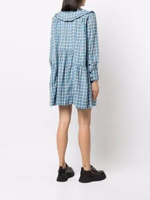 GANNI Check-print Gathered Mini Dress