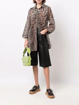 GANNI Leopard-print Shirt - Brown