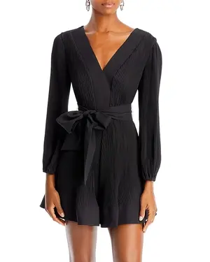 MILLY Liv Belted Pleated Dress - Black