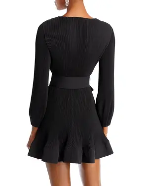 MILLY Liv Belted Pleated Dress - Black
