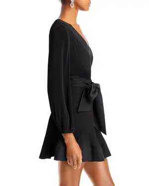 MILLY Liv Belted Pleated Dress - Black