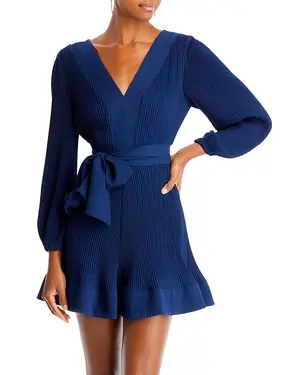 MILLY Liv Belted Pleated Dress - Navy