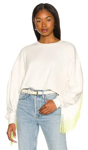 525 Ombre Fringe Sweatshirt In White
