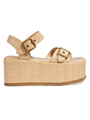 COACH Women's Naomi Raffia Flatform Sandals - Natural  - Natural