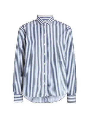 TOTEME Women's Signature Striped Cotton Shirt - Orange Stripe  - Riviera Stripe