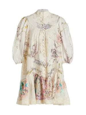 Zimmermann Women's Jude Floral Lace Button-Front Minidress - Spliced - Size 8 - Spliced  - Spliced