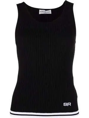 Sonia Rykiel Paris Logo-embroidered Pointelle-knit Tank Top - Black