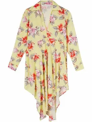 Palm Angels Hibiscus Floral-print Shirt Dress - Yellow
