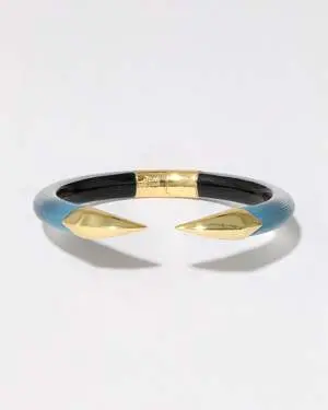 Alexis Bittar Mirrored Pyramid Lucite Brake Hinge Bracelet Bermuda Blue