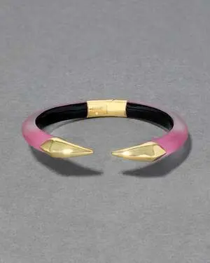 Alexis Bittar Mirrored Pyramid Lucite Brake Hinge Bracelet Candy Pink