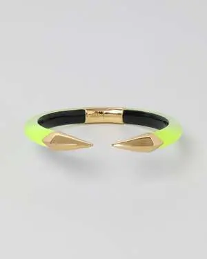 Alexis Bittar Mirrored Pyramid Lucite Brake Hinge Bracelet Neon Yellow