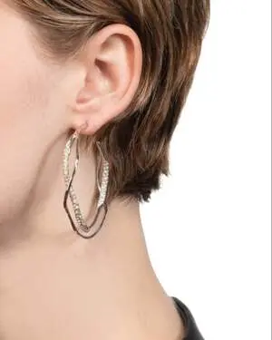 Alexis Bittar Intertwined Two Tone Pave Hoop Earrings - Silver