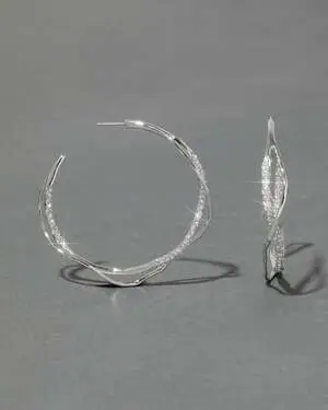 Alexis Bittar Intertwined Two Tone Pave Hoop Earrings - Silver