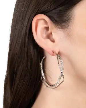 Alexis Bittar Intertwined Two Tone Pave Hoop Earrings - Silver