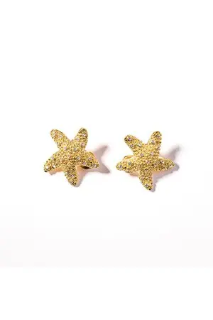 KENNETH JAY LANE Crystal Starfish Clip Earrings - Gold