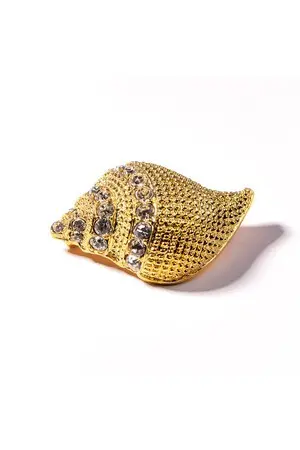 KENNETH JAY LANE Tone Seashell Pin With Crystal - Gold