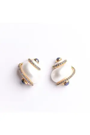 KENNETH JAY LANE Kenneth Jay Lane Sapphire Tip Pearl Shell Earrings - Gold