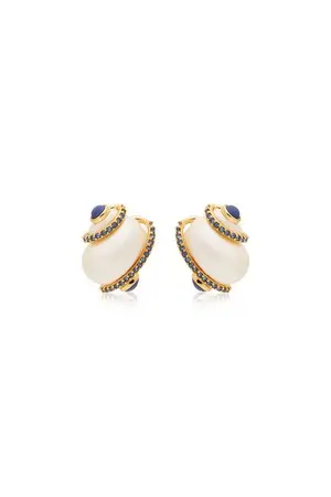 KENNETH JAY LANE Sapphire Tip Pearl Shell Earrings - Natural
